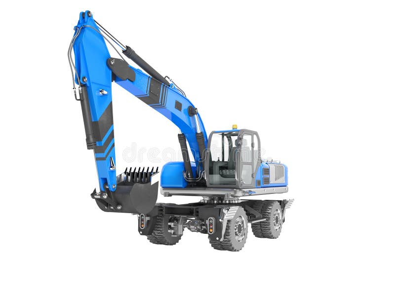 Blue Excavator Loader Wheel Isolated 3D Render on White Background No ...