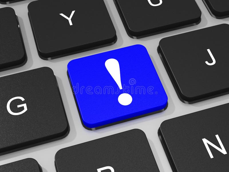 Blue Exclamation Mark Key on Keyboard of Laptop Computer. Stock ...