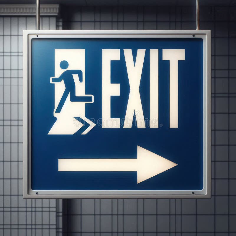 A Blue Exit Sign with an Arrow. Stock Image - Image of clear, public ...
