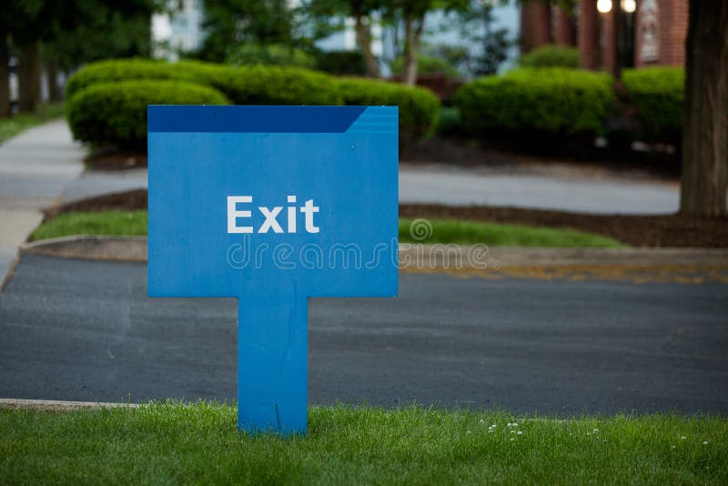 Blue Exit Sign stock photo. Image of road, gone, signage - 176148910
