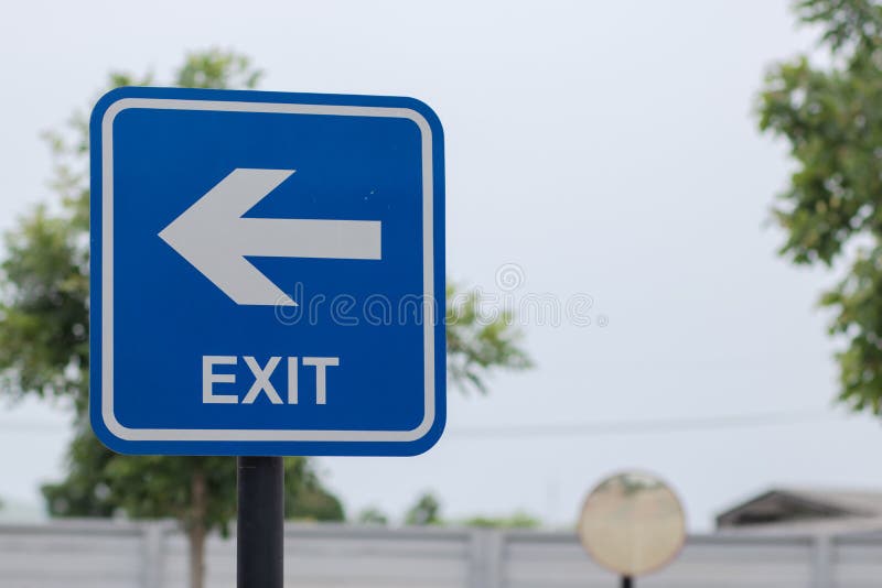 Blue Exit Sign, Metal Exit Sign, Parking Exit in Condo. Symbol. Copy ...