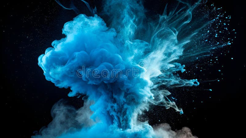 Blue Explosion Smoke on Black Background Stock Illustration ...