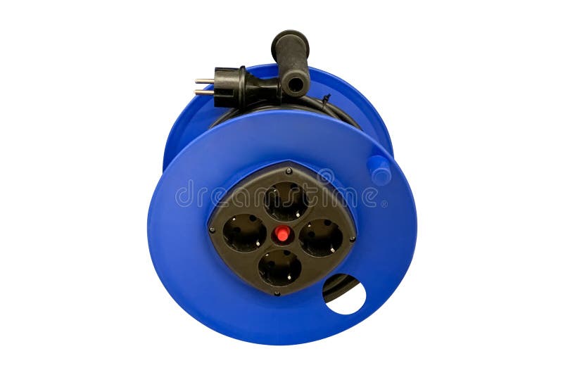 Blue Extension Electrical Cable Reel Isolated on White Background Stock ...