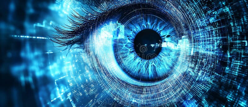 With a Blue Eye Background and an Abstract Representation of High Speed ...