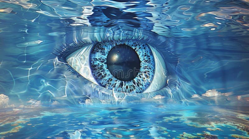 A Blue Eye with a Black Pupil is Floating in the Water Stock Photo ...