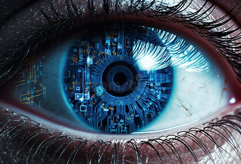 A Blue Eye with Digital Coding on it. Generative AI Stock Illustration ...