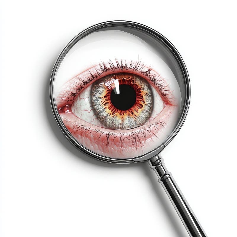 A Blue Eye, Enlarged and Peering through a Magnifying Glass, Exhibits ...