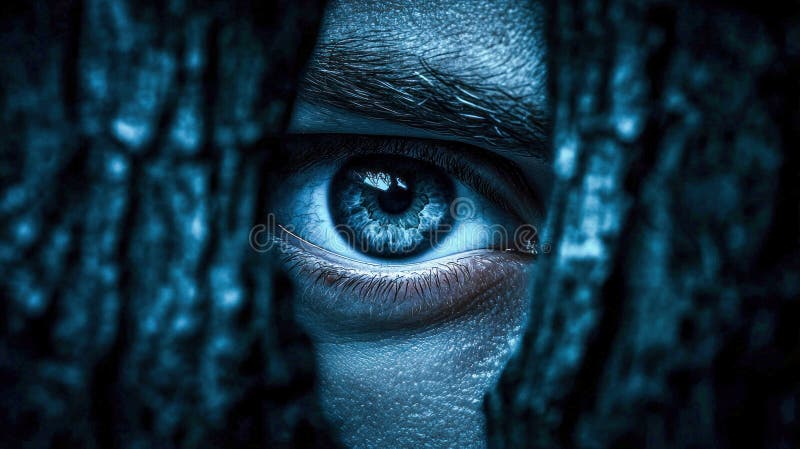 Blue Eye Hidden in Tree Bark Shadows Stock Illustration - Illustration ...
