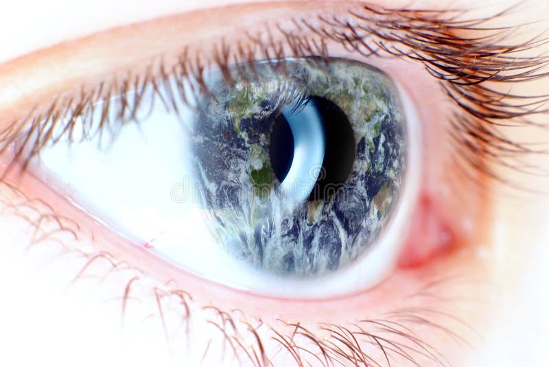 Blue Eye in Macro with Earth Map Stock Illustration - Illustration of ...