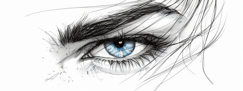 A Blue Eye Rendering with Black and White Outlines Around the Iris S ...