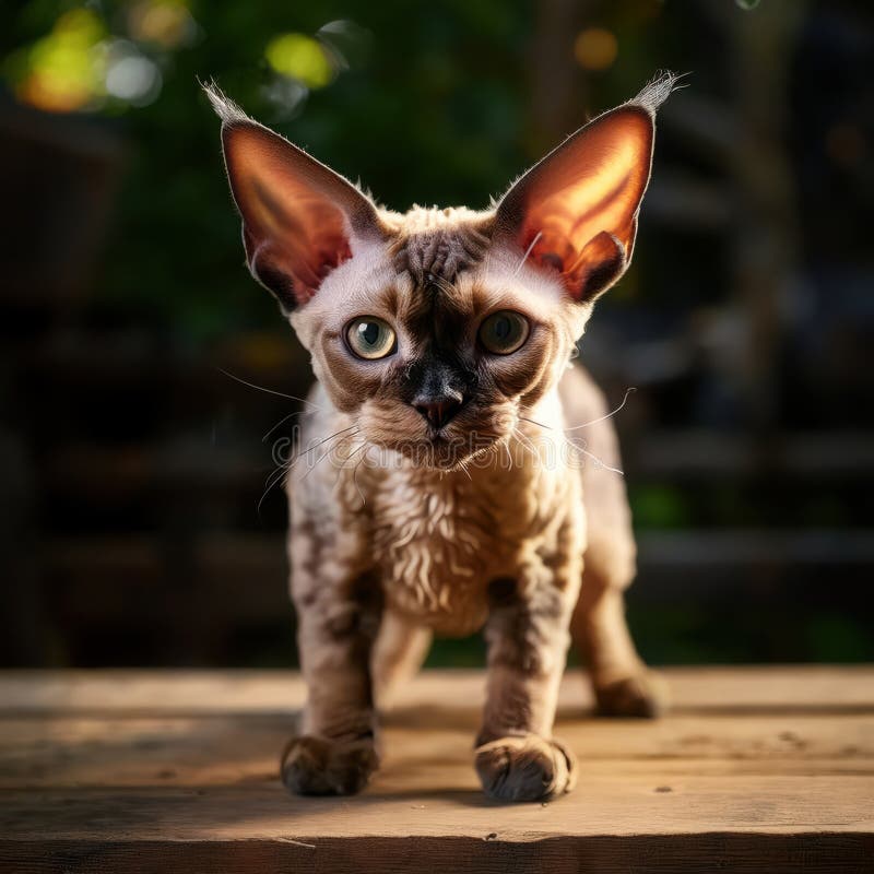 Blue-Eyed Devon Rex in a Dimly Lit Room Stock Illustration ...