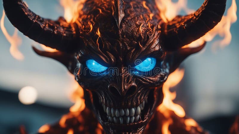 Blue Eyed Dragon Demon in Devil Flames Stock Illustration ...