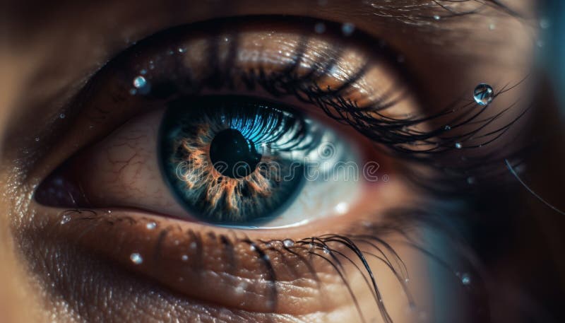 Blue Eyed Woman Staring at Camera with Fresh, Shiny Iris Generated by ...