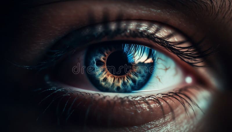Blue Eyed Woman Staring at Camera with Selective Focus on Iris ...