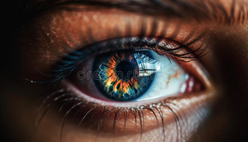 Blue Eyed Women Staring at Camera, Macro View of Human Eye Generated by ...