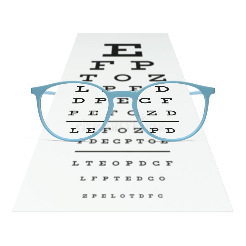 Red Eyeglasses on Visual Test Chart Isolated on White. Eyesight Stock ...
