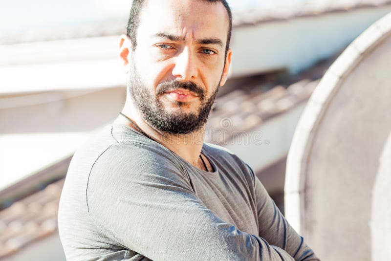 Blue Eyes - Man with Disappointed Face Stock Image - Image of outside ...