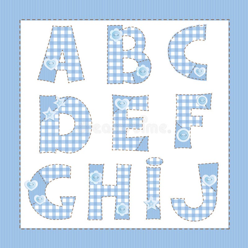Blue fabric alphabet. stock vector. Illustration of patchwork - 28914403