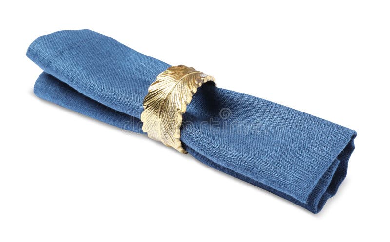 Blue Fabric Napkin with Decorative Ring for Table Setting on White ...