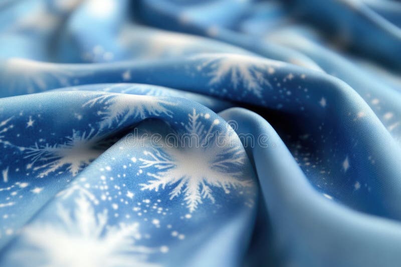 Blue Fabric with White Snowflake Pattern and Soft Texture Stock ...