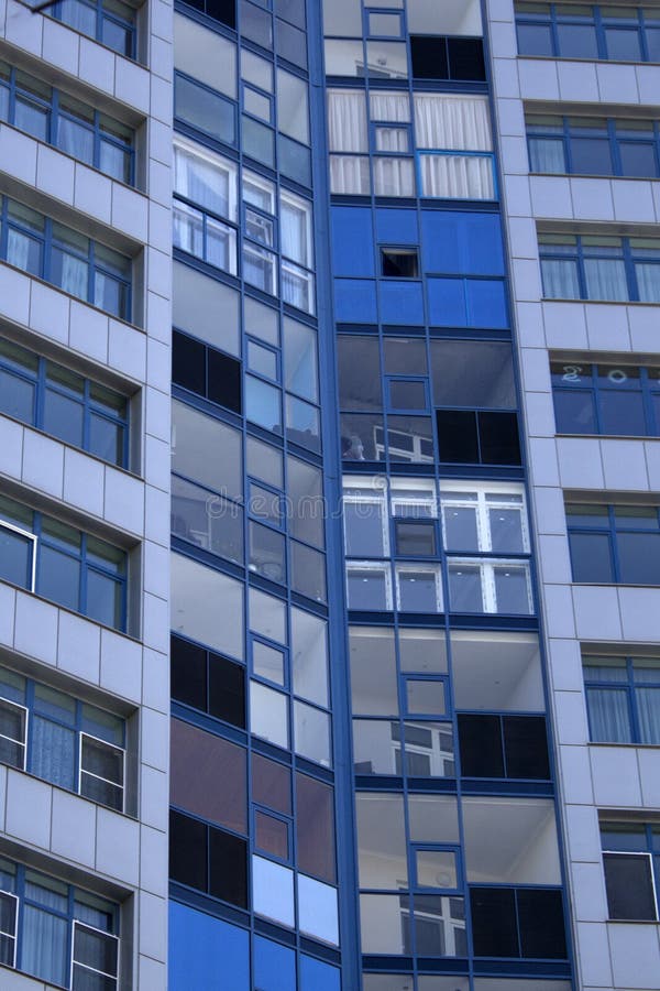 Blue Facade of High-rise Apartment House Stock Image - Image of high ...