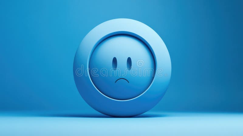 Blue Face Emoticon on Bright Blue Background with Sad Expression ...