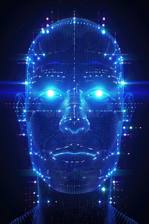 A Blue Face with Glowing Eyes Stock Image - Image of machine, cyber ...