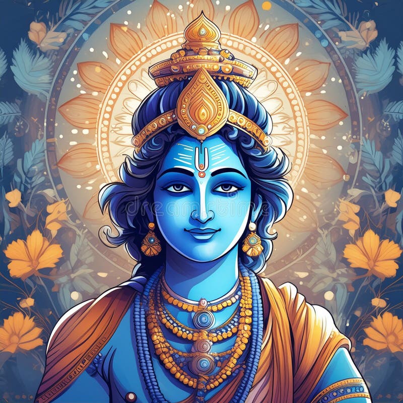 Blue face with lord vishnu stock illustration. Illustration of makhan ...