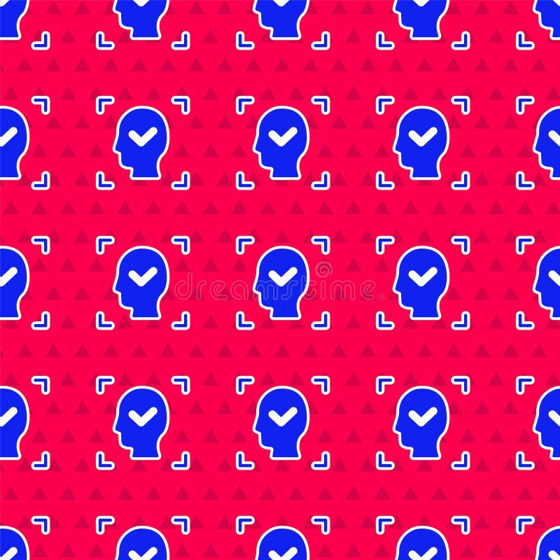 Blue Face Recognition with Check Mark Icon Isolated Seamless Pattern on ...