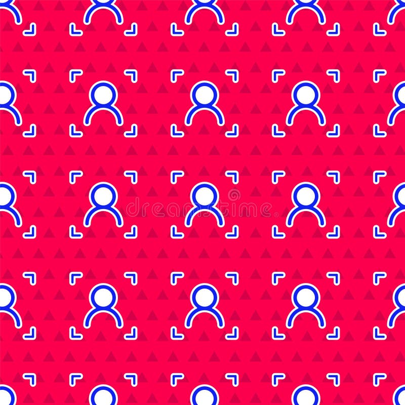 Blue Face Recognition Icon Isolated Seamless Pattern on Red Background ...