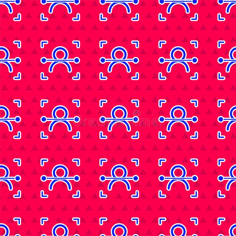 Blue Face Recognition Icon Isolated Seamless Pattern on Red Background ...