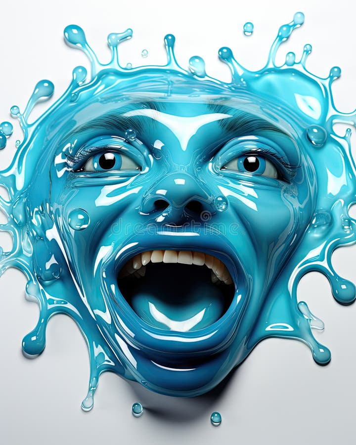 A Blue Face with Water Splashing on it S Face. Generative Ai Stock ...