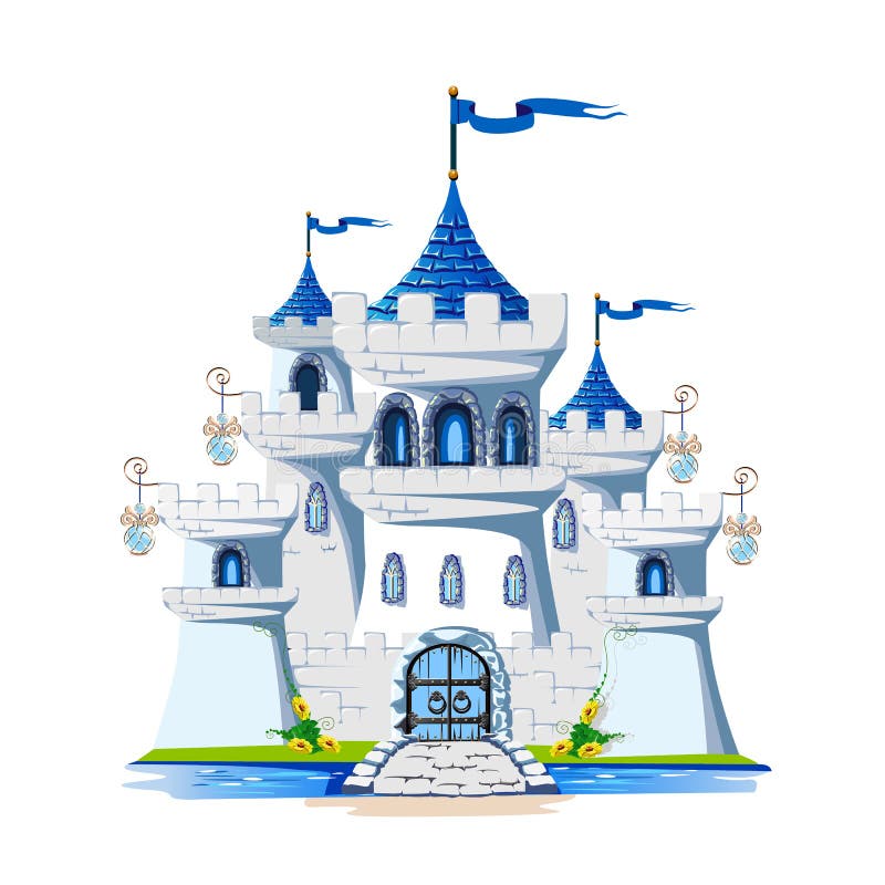 Blue Castle with Princess and Bunny on the Carriage Illustration Stock ...