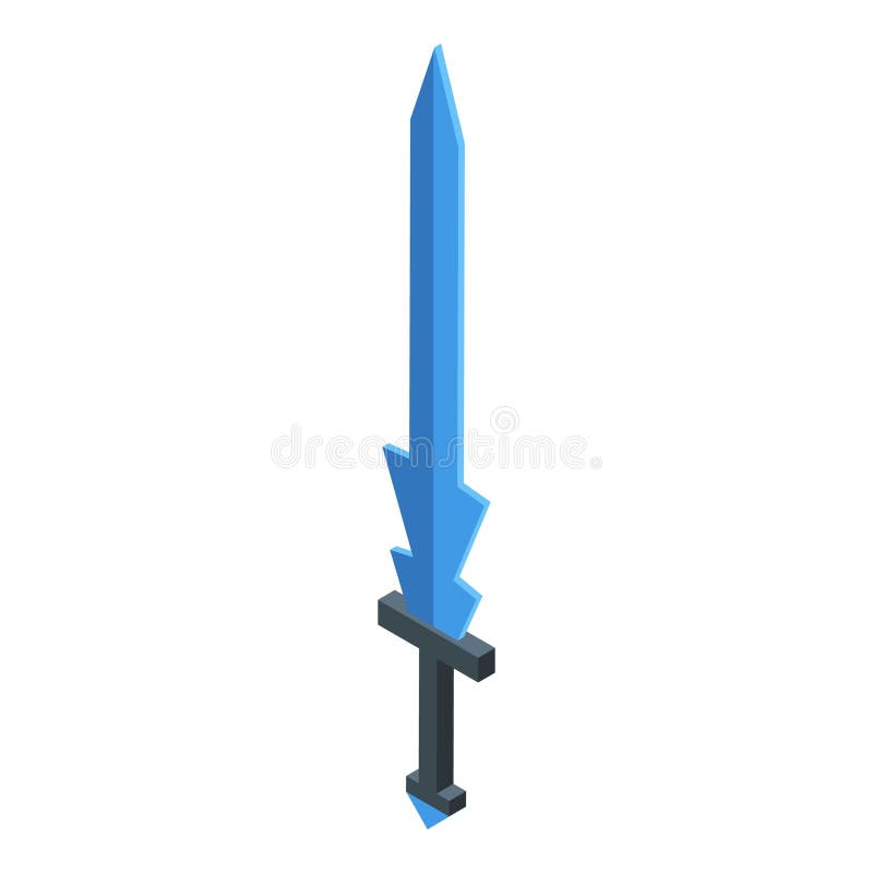 Blue Fantasy Sword Pointing Down with Isometric Projection Stock Vector ...