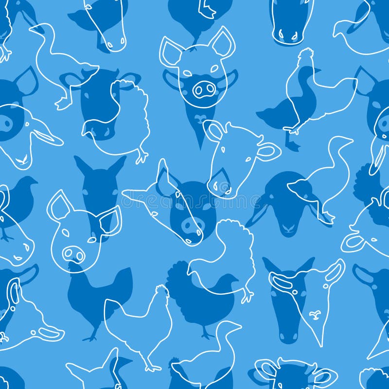 Blue Farm Animal Pattern Design for Boys Stock Vector - Illustration of ...