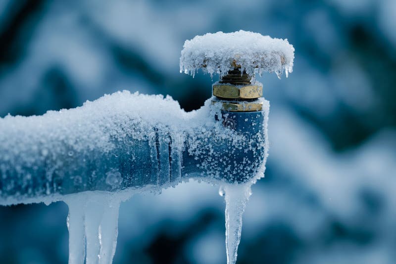 A Blue Faucet Covered in Ice and Icicles on a Blue Pipe Stock Photo ...