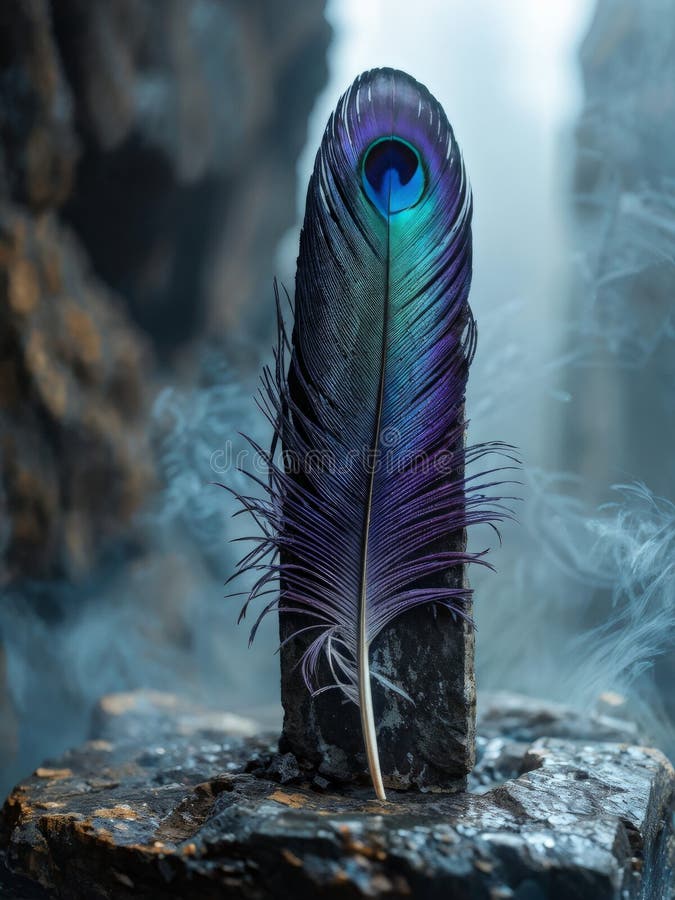 Blue Feather on Black Background Stock Illustration - Illustration of ...