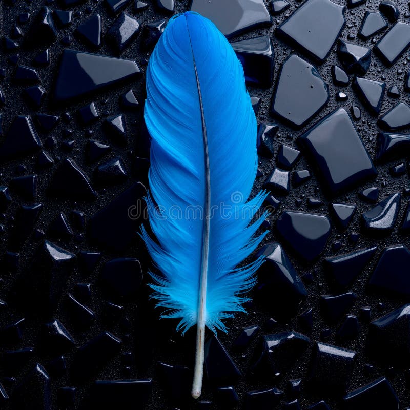 Blue Feather on Black stock photo. Image of glossy, blue - 375218562