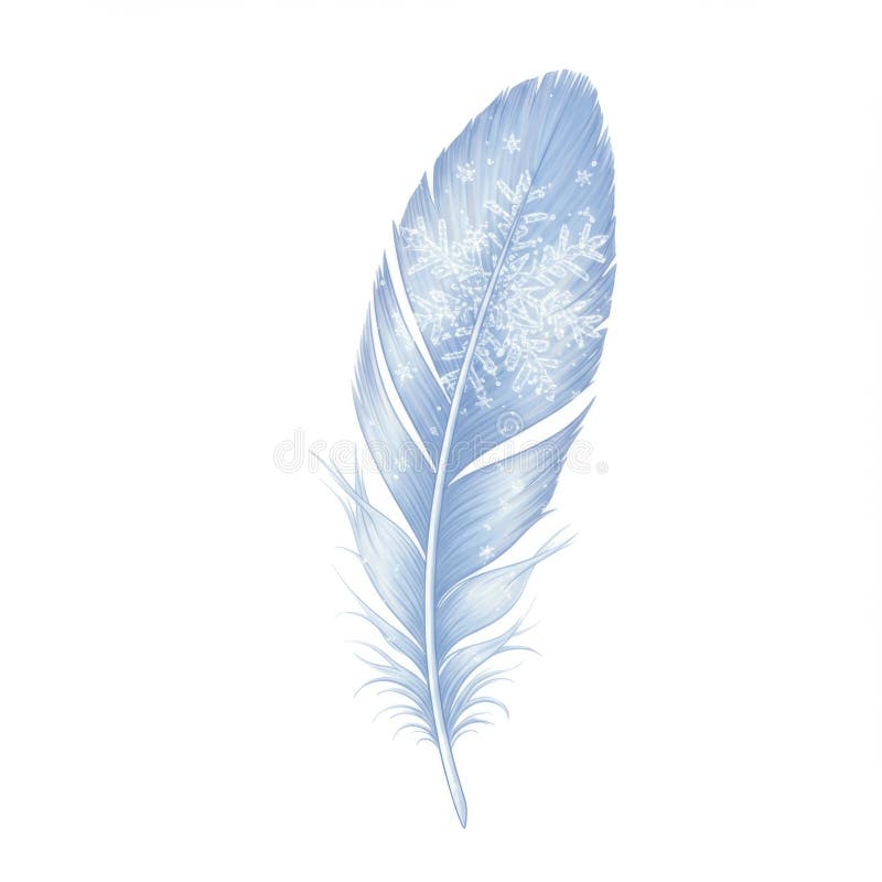 Blue Feather with Snowflakes on White Background Stock Illustration ...