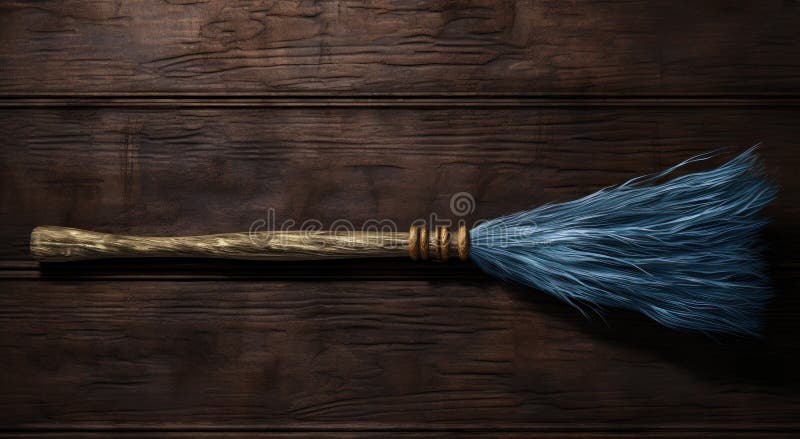 A Blue Feathered Broom on a Wooden Surface Stock Illustration ...