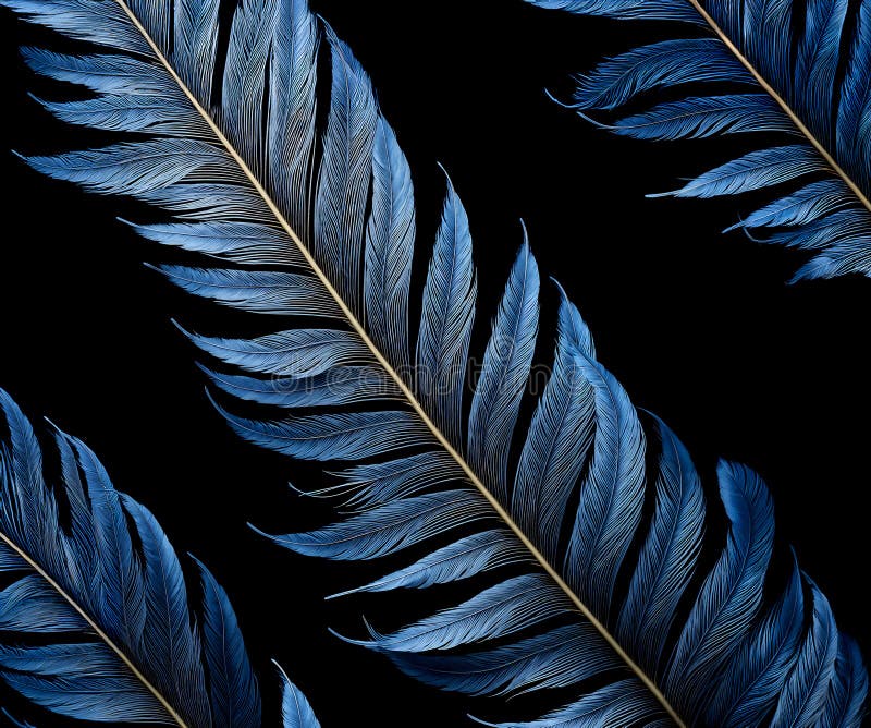 Blue Feathers on Black Background Stock Illustration - Illustration of ...