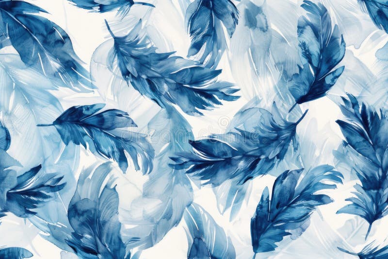 Blue Feathers Pattern on White Background Stock Image - Image of soft ...