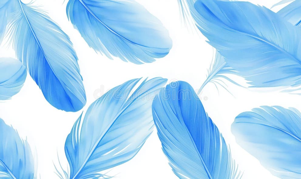 Blue Feathers Pattern on White Background for Textile and Wallpaper ...