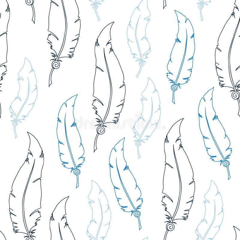 Blue Feathers on White Background. Seamless Vector Pattern Stock Vector ...