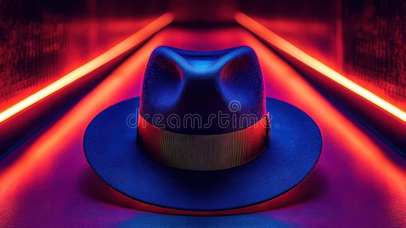 Blue Fedora Hat Under Neon Lights, a Stylish and Modern Look Stock ...