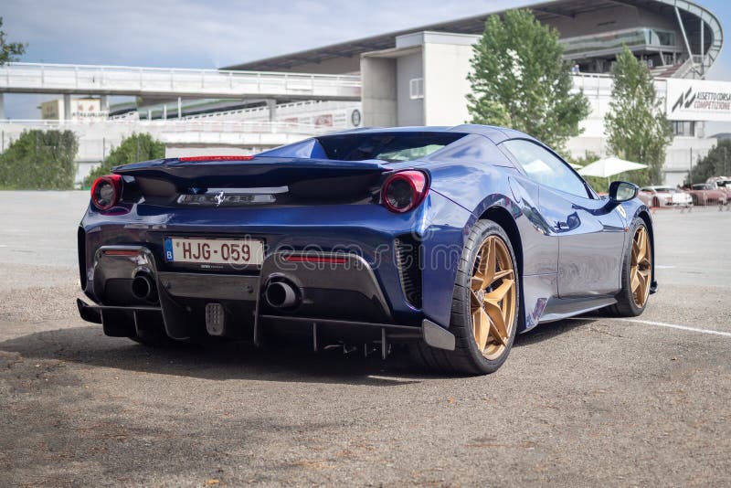 Blue Ferrari 488 Spider editorial stock photo. Image of ferrari - 163085158