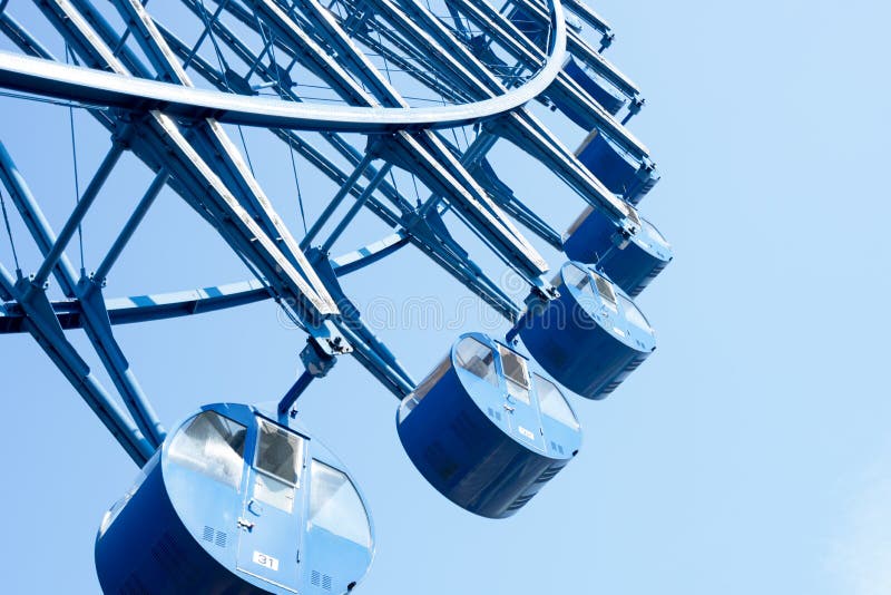 Blue Ferris Wheel, Blue Background. Stock Image - Image of white ...