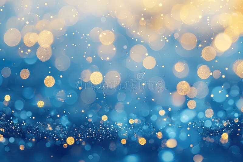 Blue Festive Background with Defocused Golden Lights Stock Illustration ...