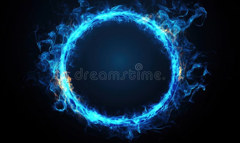 Blue Fiery Circular Frame with Glowing Edges and Dark Background for ...