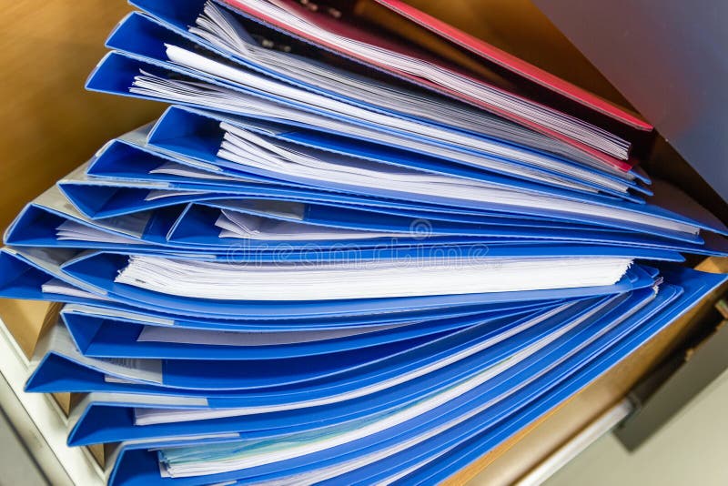Blue File Folder Documents in a File Cabinet Retention Stock Image ...